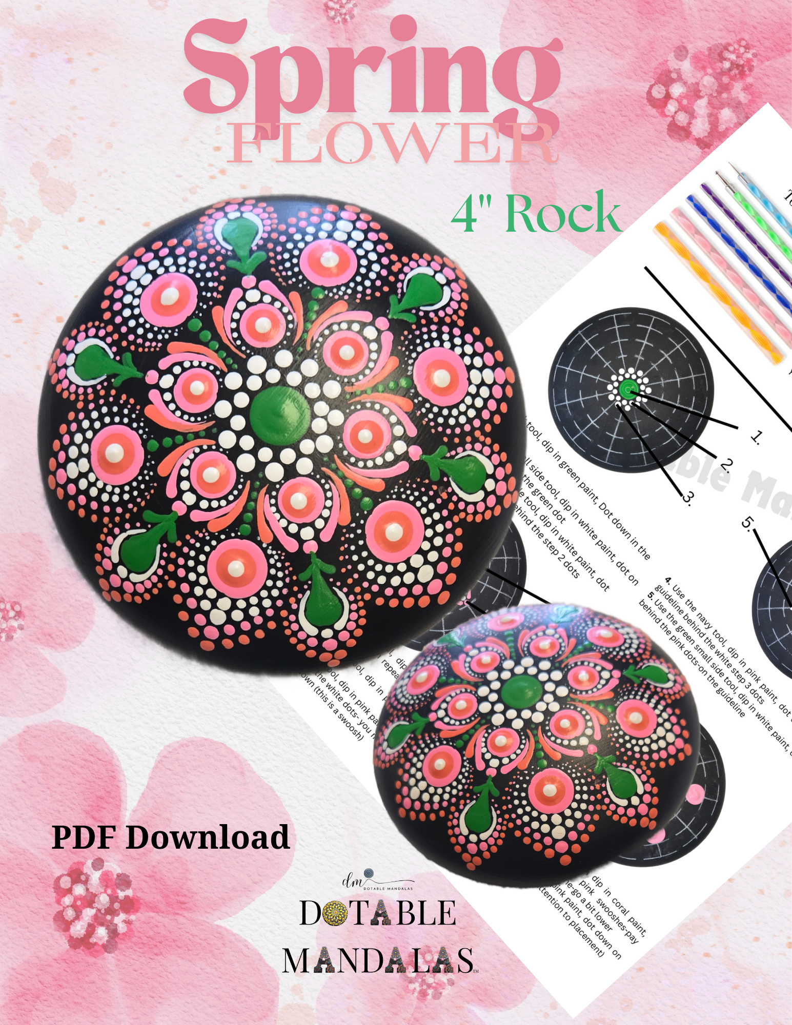 Spring Flower 4" Rock Dot-Painting Pattern- Download Version – Dotable ...