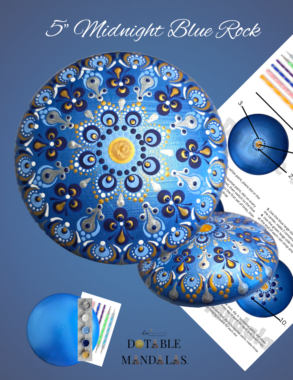 Midnight Blue 5" Rock Dot-Painting Pattern Kit – Dotable Mandalas
