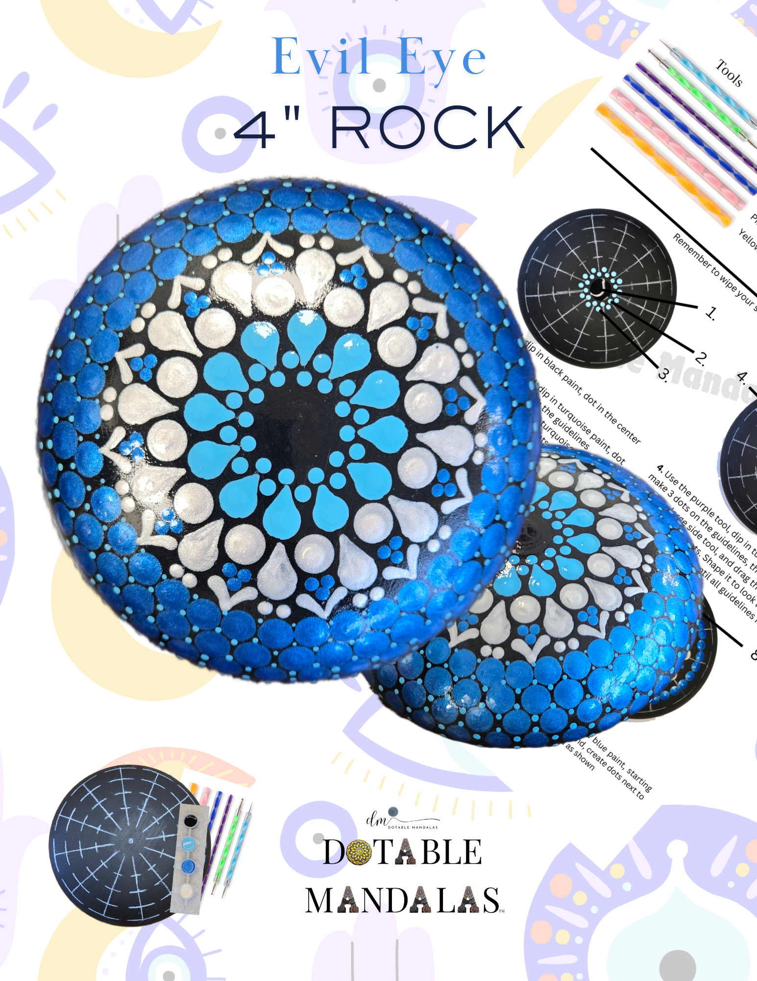 Evil Eye 4" Rock Dot-Painting Pattern Kit – Dotable Mandalas