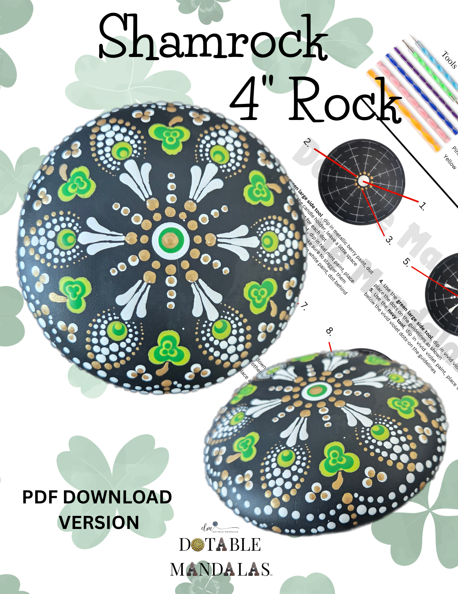 Shamrock 4" Rock Dot-Painting Pattern-DOWNLOAD VERSION – Dotable Mandalas