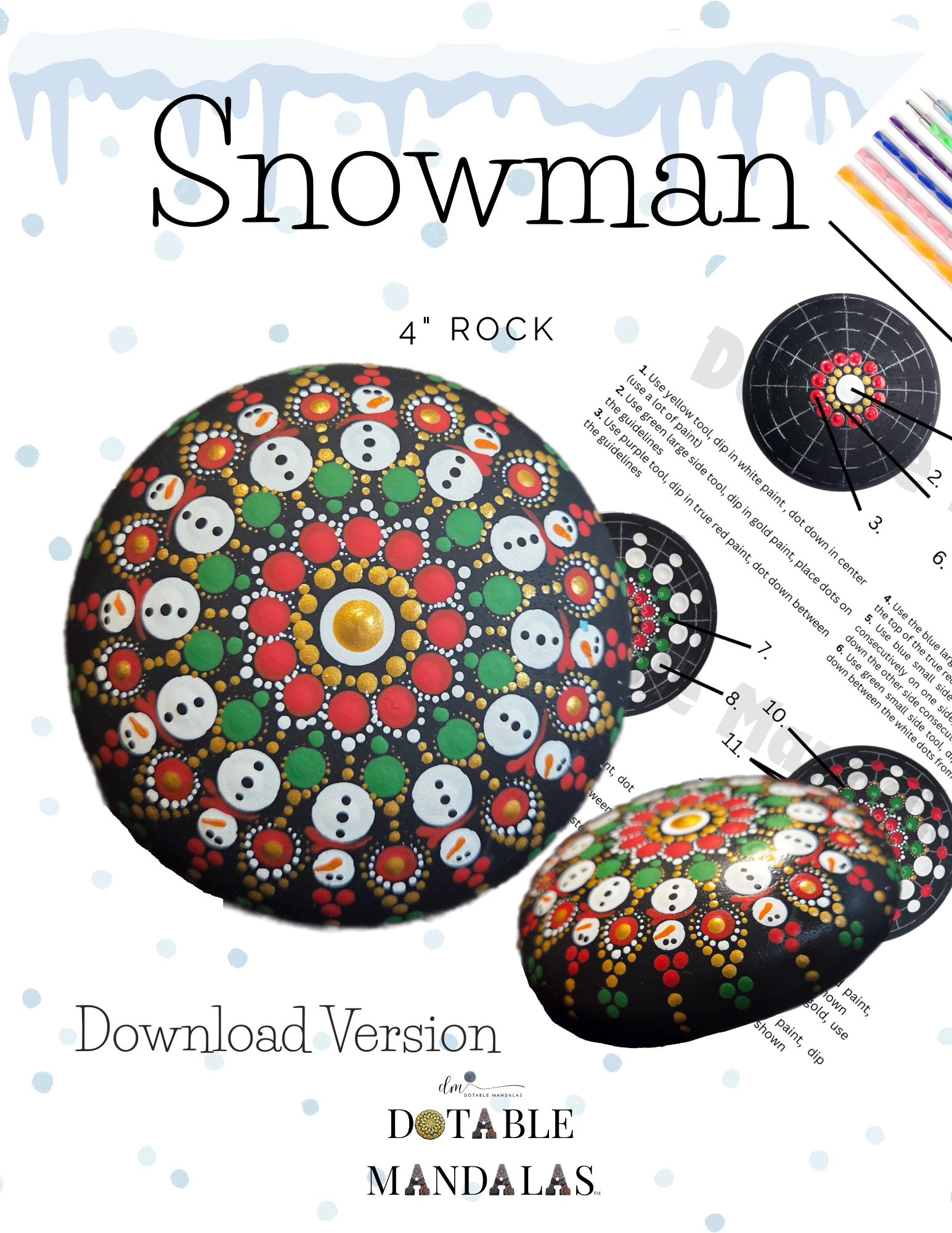 Snowman Mandala Dot-Painting Pattern Kit – Digital Download – Dotable ...
