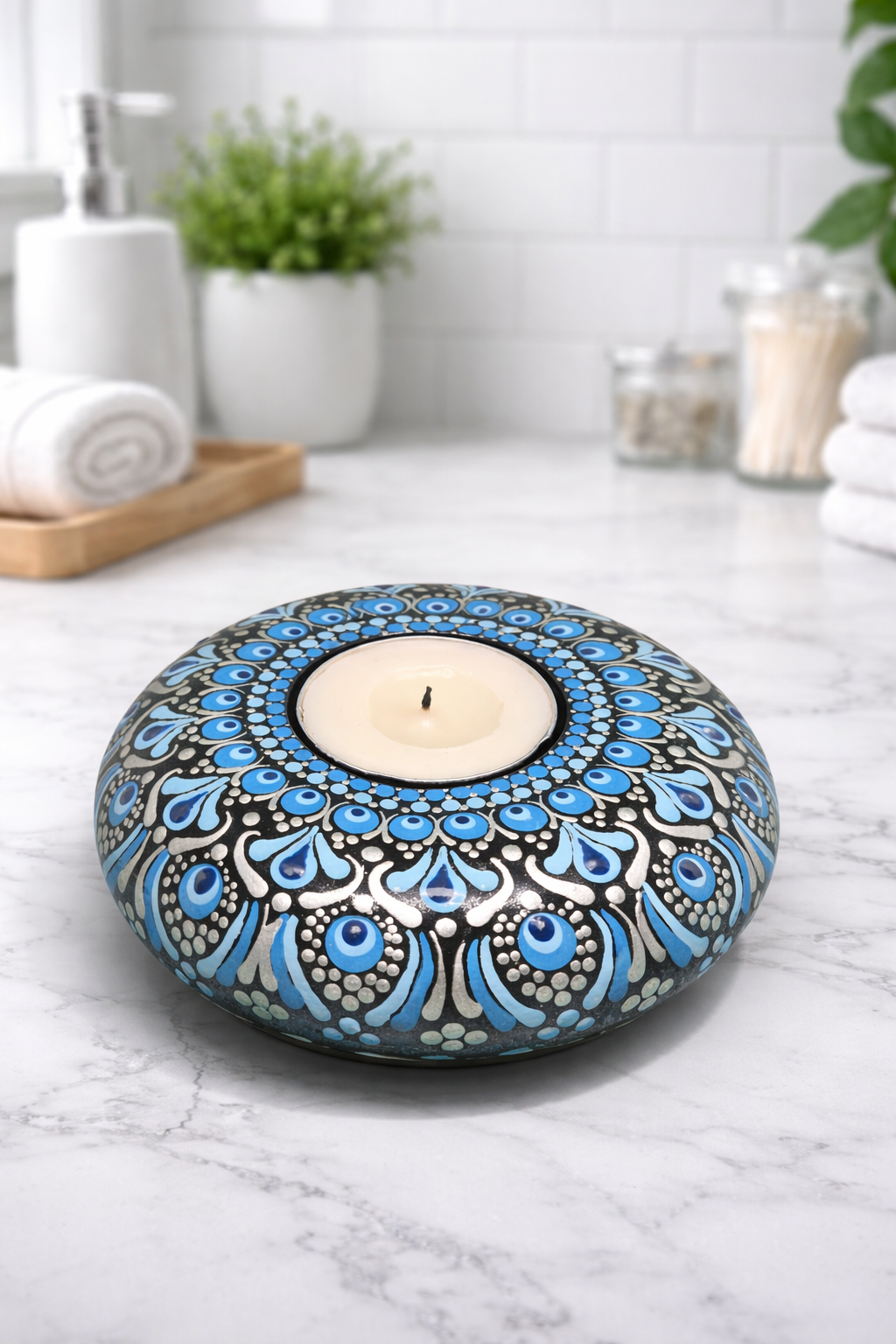 Blue Haven 4 "Candle Holder – Dot-Painting Pattern Kit – Dotable Mandalas