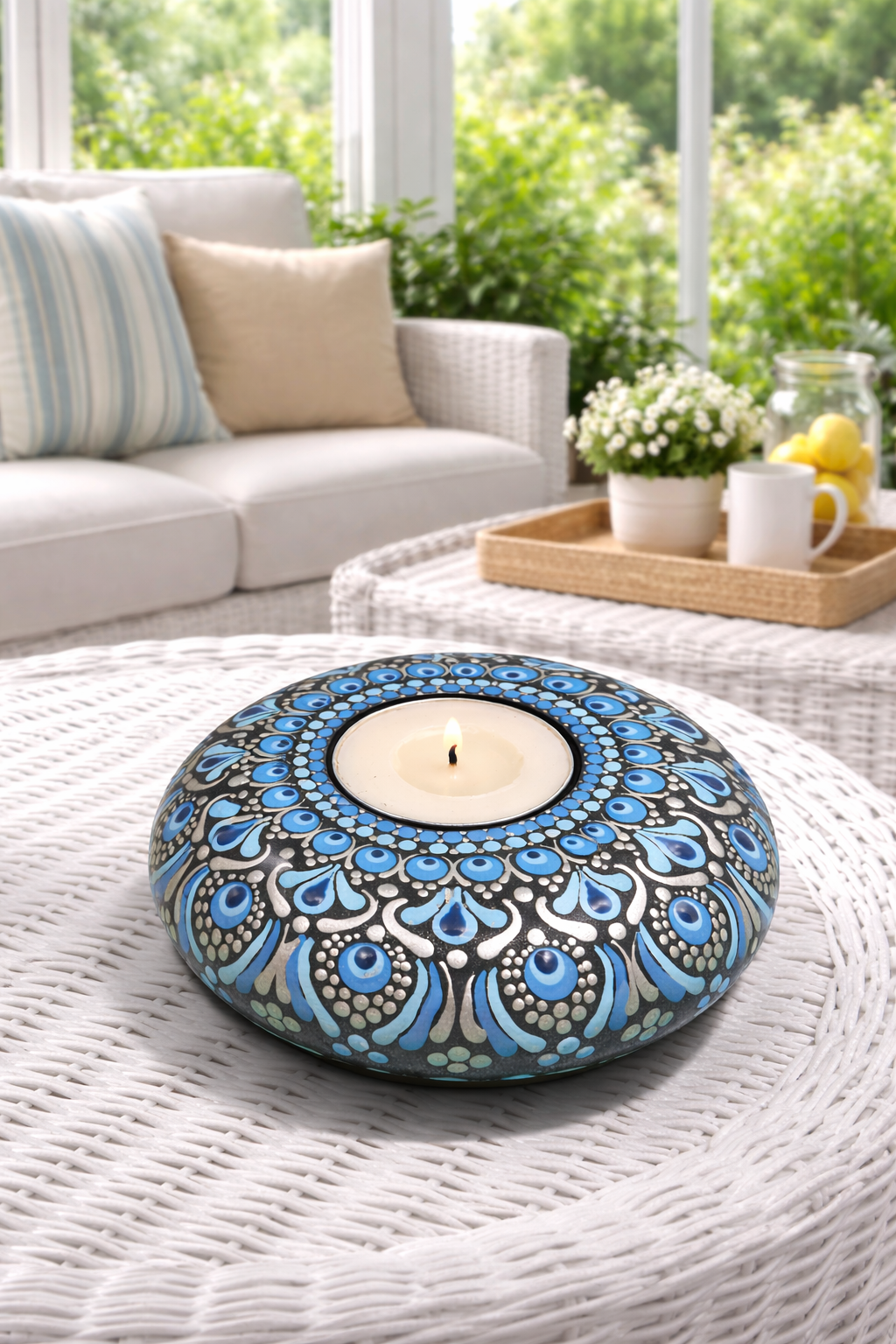 Blue Haven 4 "Candle Holder – Dot-Painting Pattern Kit – Dotable Mandalas