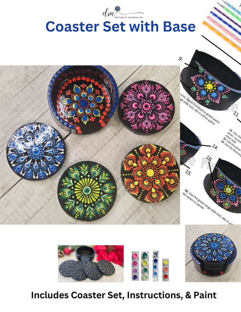 Coaster Set Pattern Kit for Dot-Painting – Dotable Mandalas
